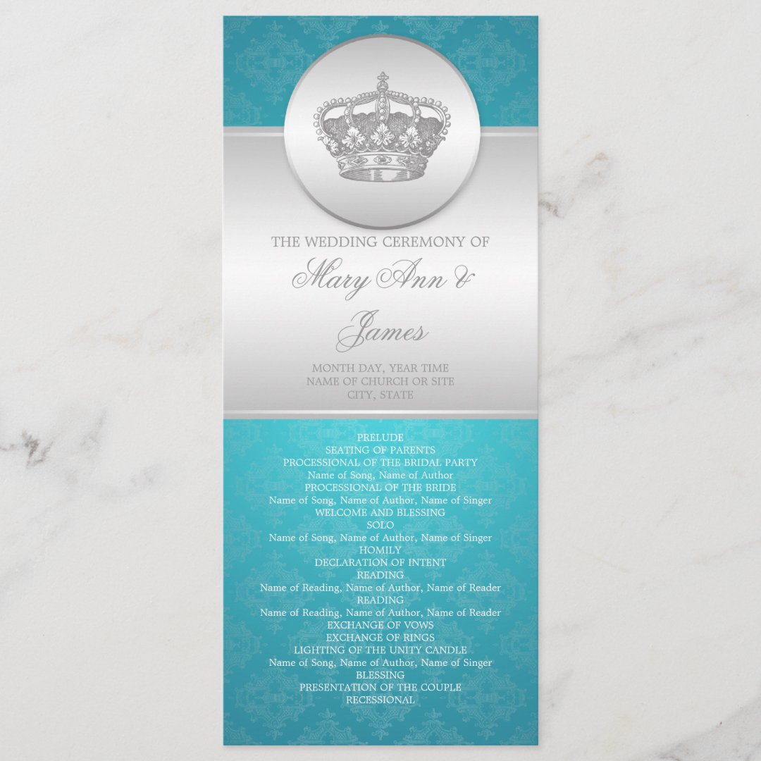Elegant Wedding Program Royal Crown Blue | Zazzle