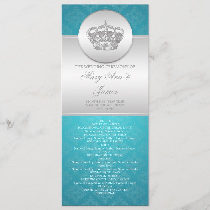 Elegant Wedding Program Royal Crown Blue | Zazzle