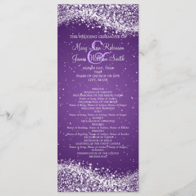 Elegant Wedding Program Sparkling Wave Purple | Zazzle