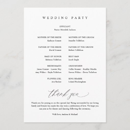 Elegant Wedding Programs 5x7 Romantic Calligraphy | Zazzle