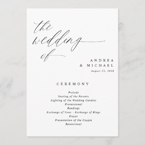 Elegant Wedding Programs 5x7 Romantic Calligraphy | Zazzle