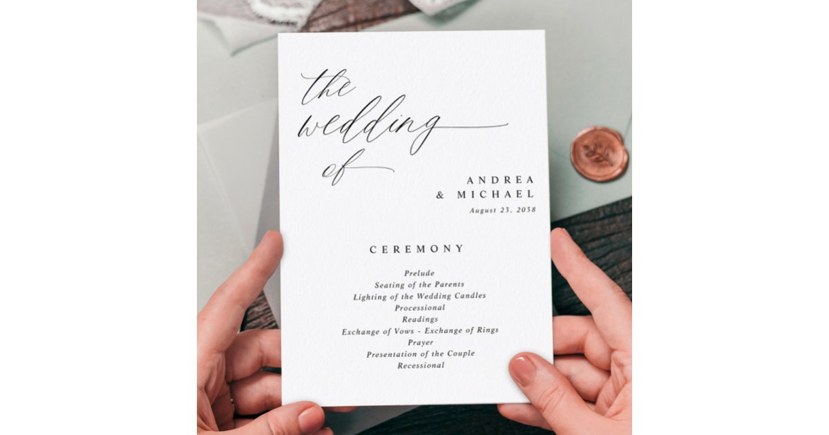 Elegant Wedding Programs 5x7 Romantic Calligraphy | Zazzle