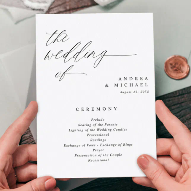Elegant Wedding Programs 5x7 Romantic Calligraphy | Zazzle