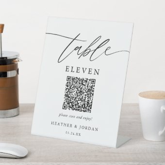 Elegant Wedding QR Code Table Numbers Pedestal Sign | Zazzle