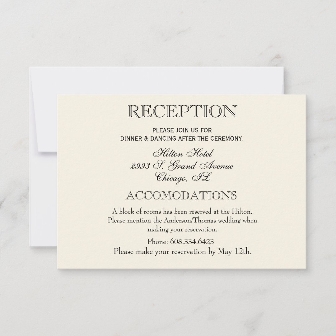 Elegant Wedding Reception Simple Traditional RSVP Card | Zazzle