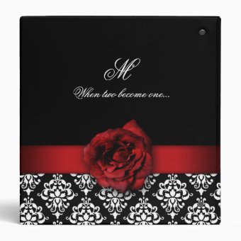 Elegant Wedding Red Rose Damask Red Black White Binder | Zazzle