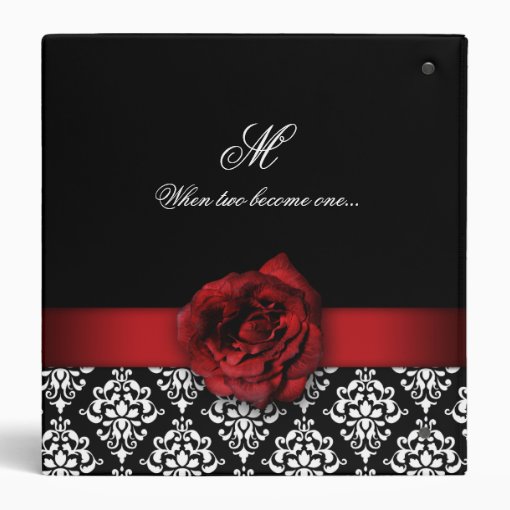 Elegant Wedding Red Rose Damask Red Black White Binder | Zazzle