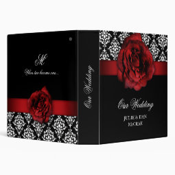Elegant Wedding Red Rose Damask Red Black White Binder | Zazzle
