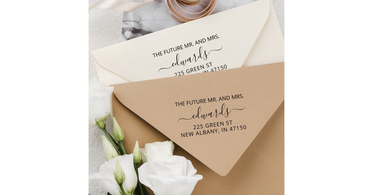 Elegant Wedding Return Address Future Mr and Mrs Rubber Stamp | Zazzle