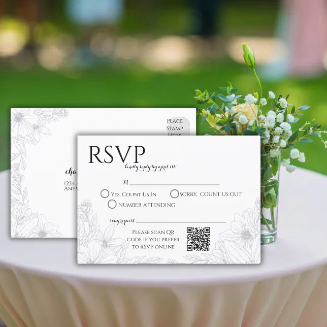 Elegant Wedding RSVP QR Code Postcard | Zazzle