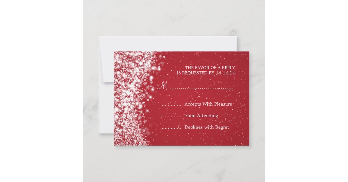 Elegant Wedding RSVP Sparkling Wave Red Card | Zazzle