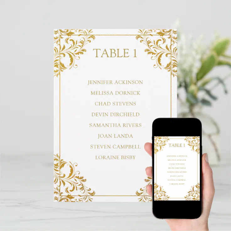 Elegant Wedding Seating Chart List Card| Gold Foil Invitation | Zazzle