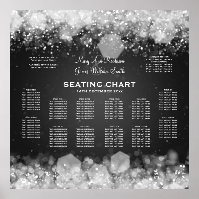 Elegant Wedding Seating Chart Sparkling Night Blac | Zazzle