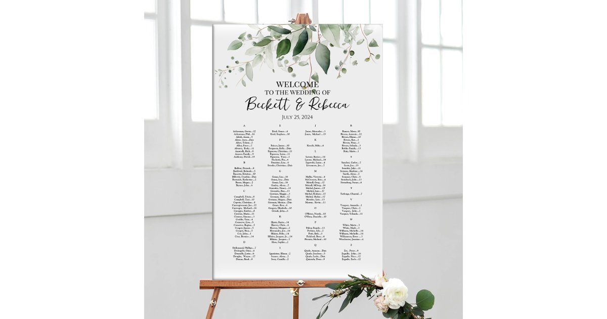 Elegant wedding seating chart with greenery | Zazzle