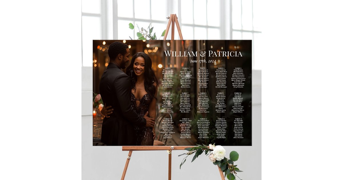 Elegant wedding seating chart with photo 15 tables | Zazzle