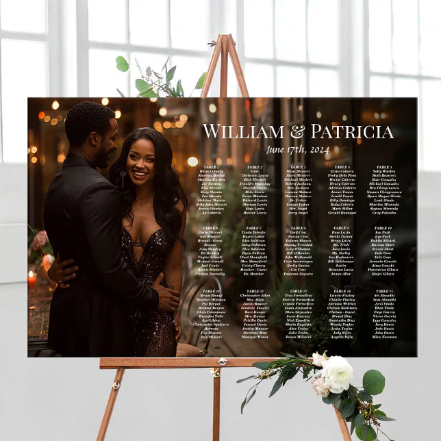 Elegant wedding seating chart with photo 15 tables | Zazzle
