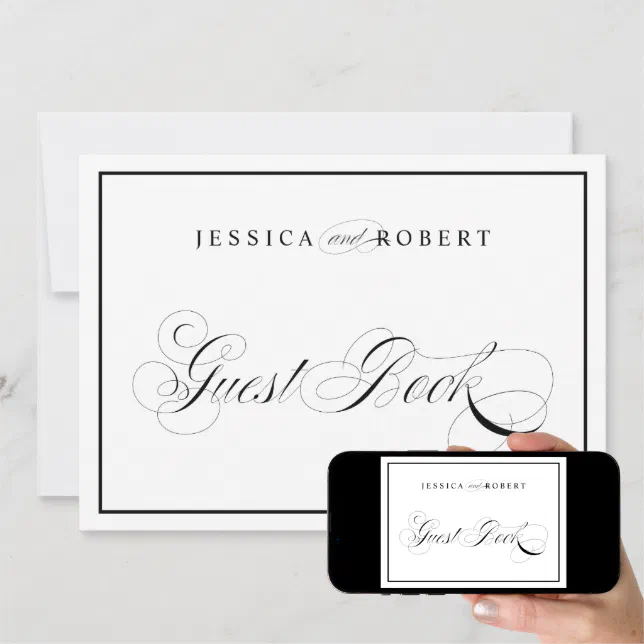 Elegant Wedding Sign Guest Book Black Border Invitation | Zazzle