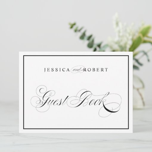 Elegant Wedding Sign Guest Book Black Border Invitation | Zazzle