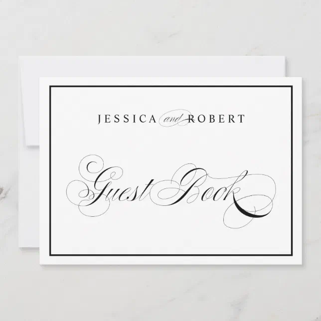 Elegant Wedding Sign Guest Book Black Border Invitation | Zazzle