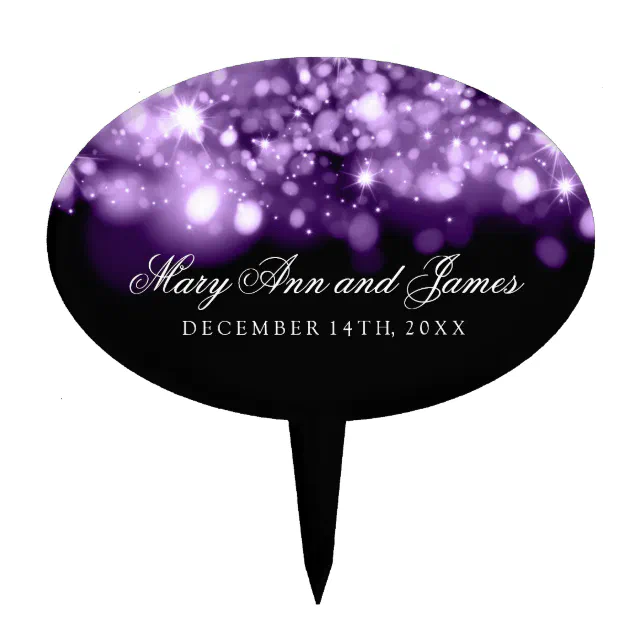 Elegant Wedding Sparkling Lights Purple Cake Topper | Zazzle