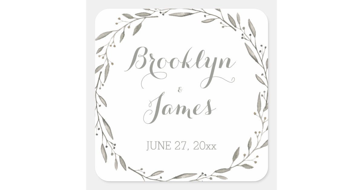 Elegant Wedding Stickers Grey Floral Wreath | Zazzle