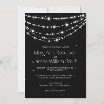 Elegant Wedding String Stars Black Invitation | Zazzle