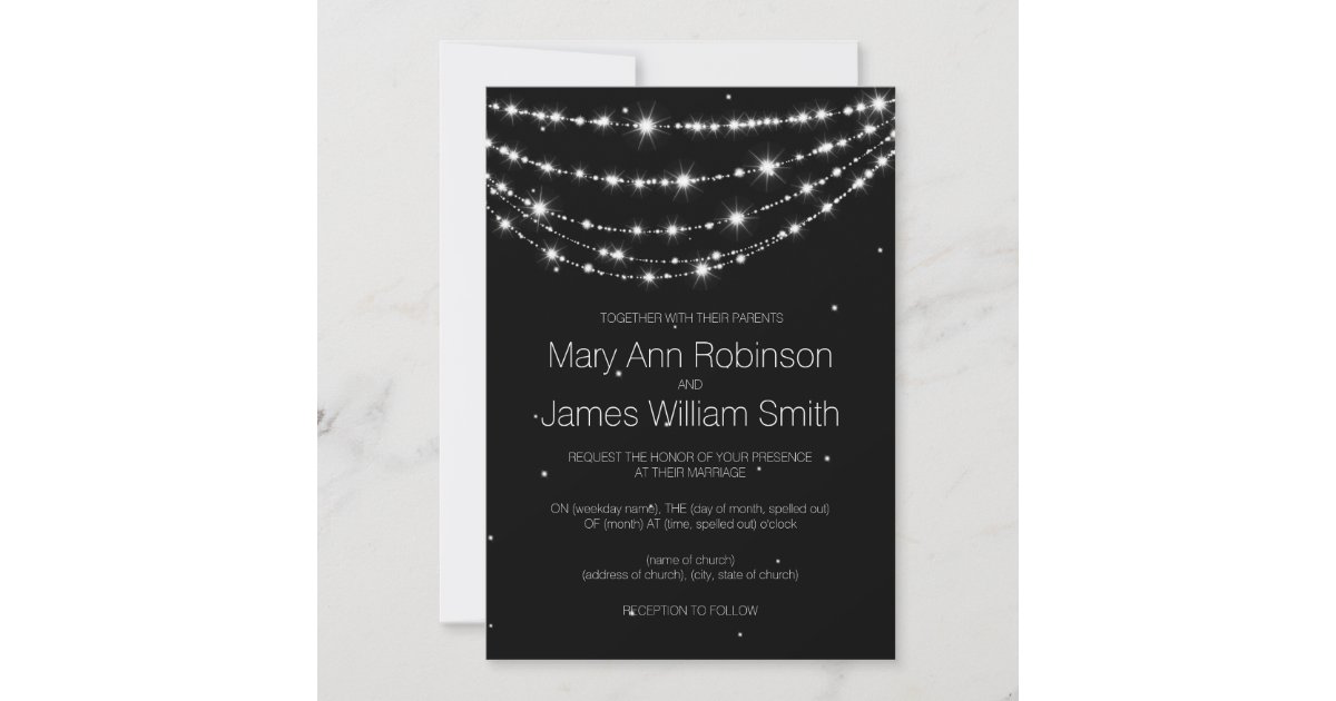 Elegant Wedding String Stars Black Invitation | Zazzle