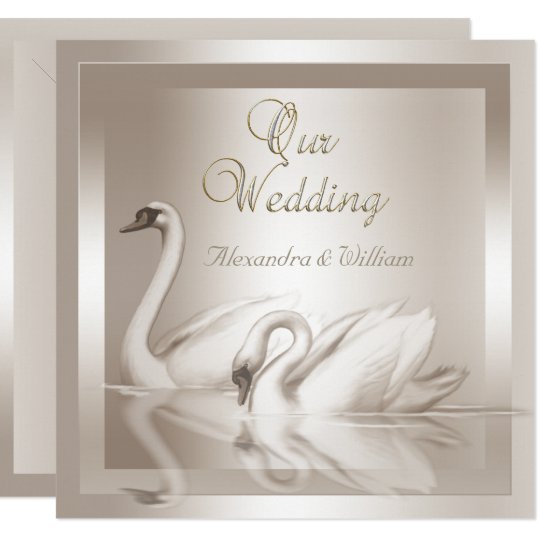 Elegant Wedding Swans Damask Cream White Invitation | Zazzle.com