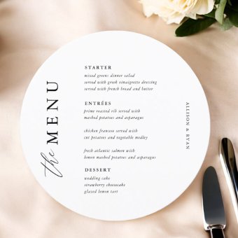 Elegant Wedding Table Circle Menu Cards | Zazzle