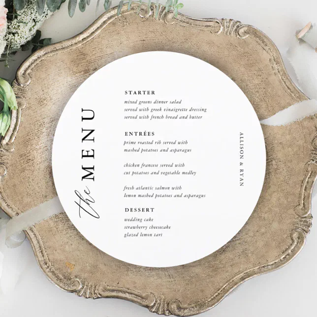 Elegant Wedding Table Circle Menu Cards | Zazzle