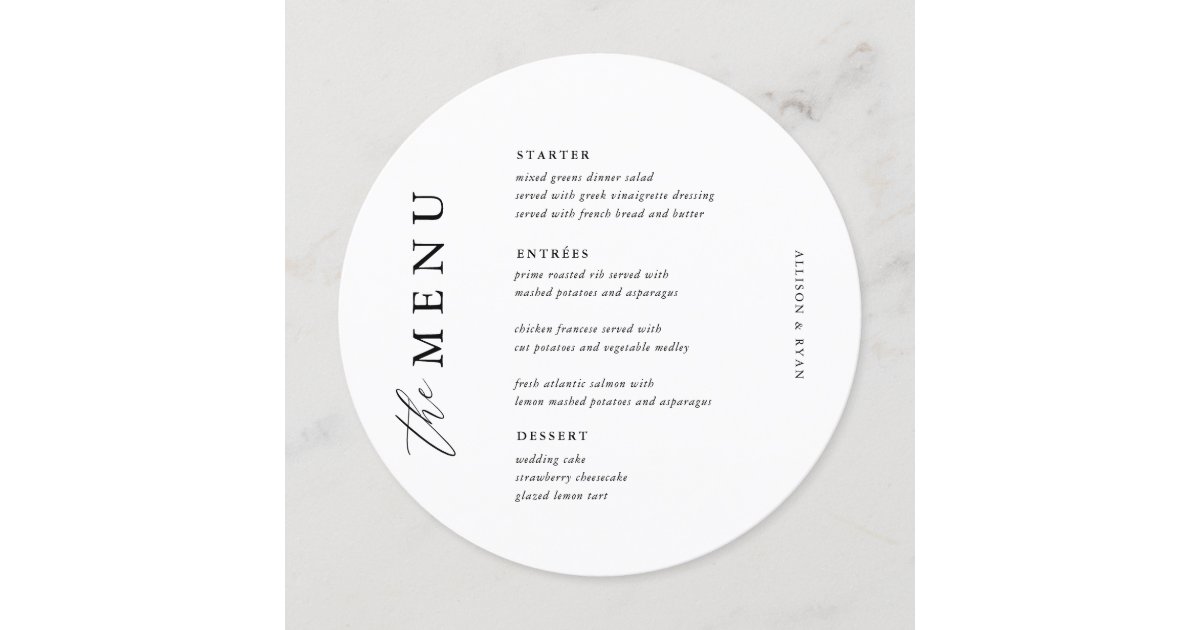 Elegant Wedding Table Circle Menu Cards | Zazzle