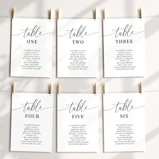 Elegant Wedding Table Number Seating Chart Cards | Zazzle