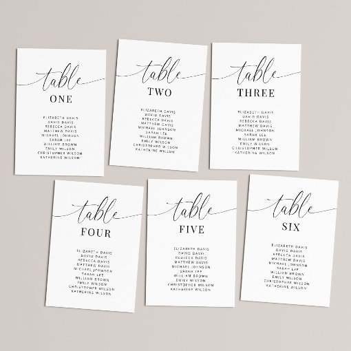 Elegant Wedding Table Number Seating Chart Cards | Zazzle