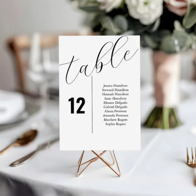 Elegant Wedding Table Number Seating Chart Cards | Zazzle