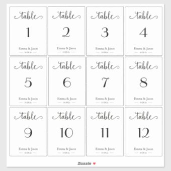 Elegant Wedding Table numbers Wine bottle lable Sticker | Zazzle
