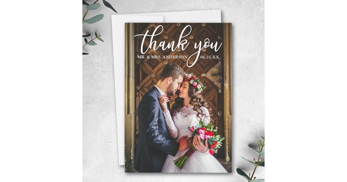 Elegant Wedding Thank You Bride and Groom Photo | Zazzle