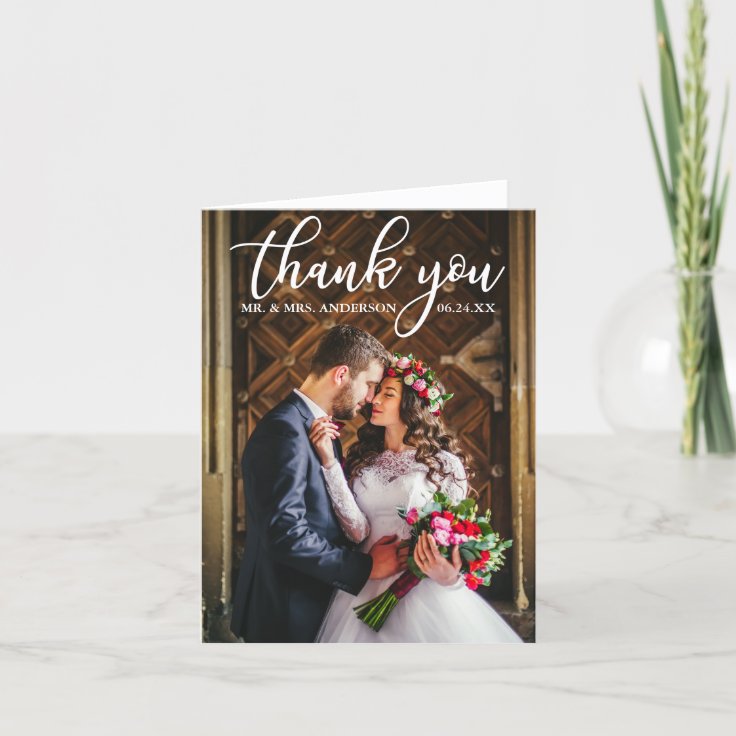 Elegant Wedding Thank You Bride and Groom Photo N | Zazzle