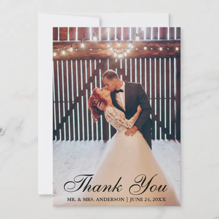 Elegant Wedding Thank You Bride Groom Photo | Zazzle