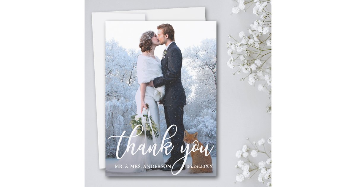 Elegant Wedding Thank You Bride Groom Photo | Zazzle