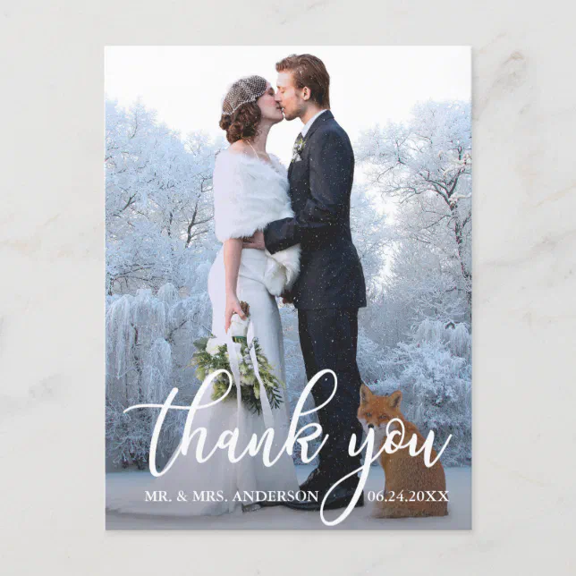 Elegant Wedding Thank You Bride Groom Photo Postcard | Zazzle