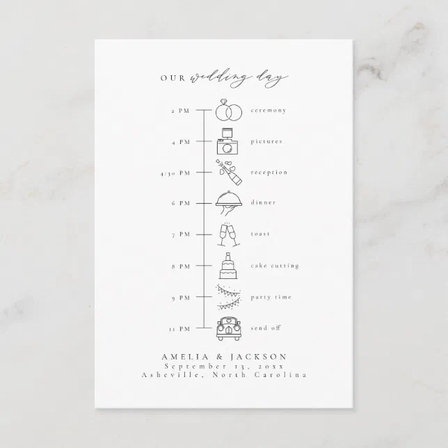 Elegant Wedding Timeline Order Of Events Enclosure Card | Zazzle