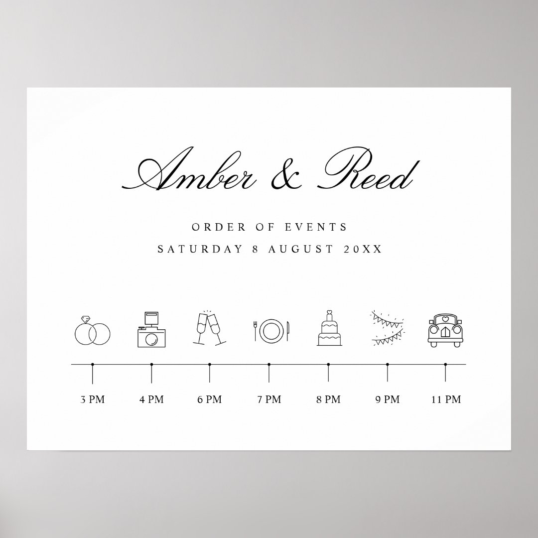 Elegant Wedding Timeline Order of Events Sign | Zazzle