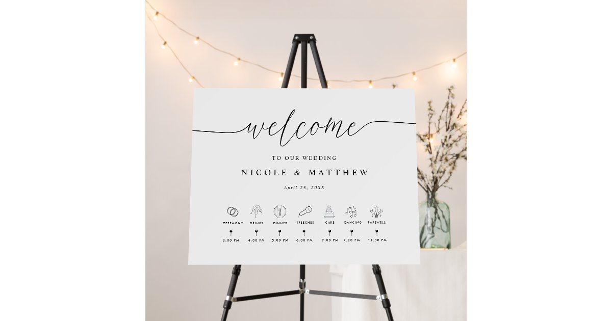 Elegant Wedding Timeline Welcome Foam Board Sign | Zazzle