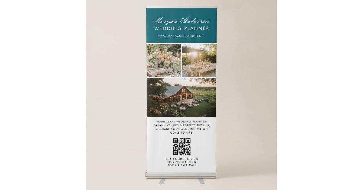 Elegant Wedding Vendor QR Code 3 Photo Template Retractable Banner | Zazzle
