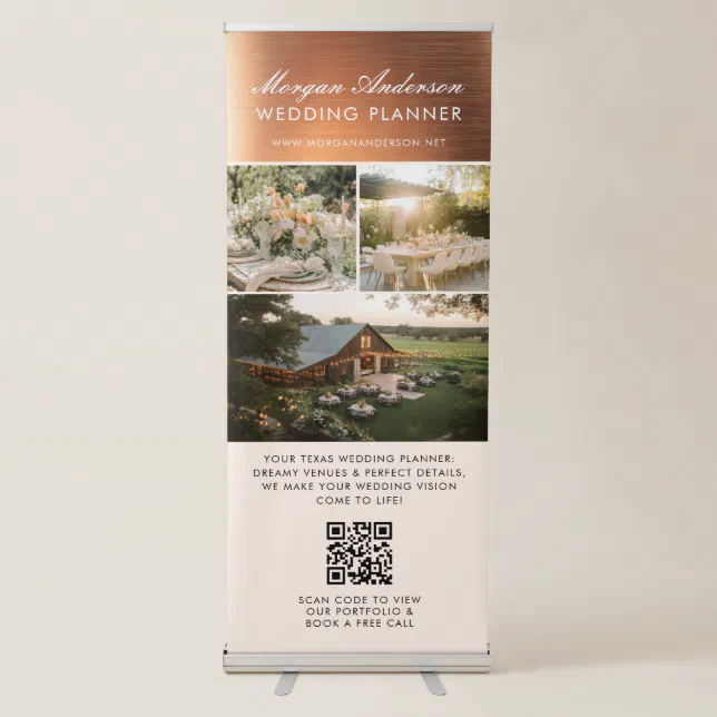Elegant Wedding Vendor QR Code 3 Photo Template Retractable Banner | Zazzle