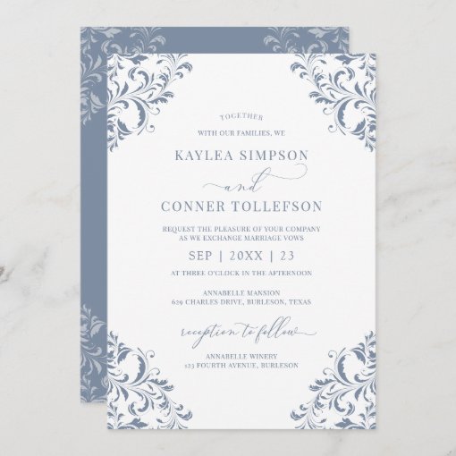 Elegant Wedding Vintage Dusty Blue Calligraphy Invitation | Zazzle