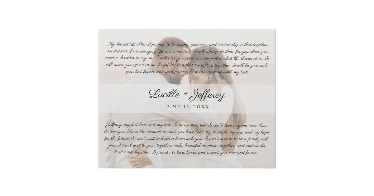 Elegant Wedding Vows Art Anniversary Photo Faux Canvas Print | Zazzle