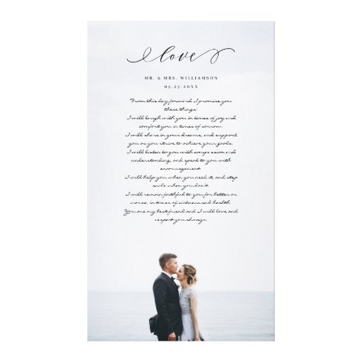 Elegant Wedding Vows Love Script Minimal Photo Canvas Print | Zazzle