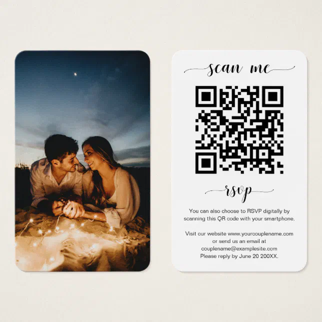 Elegant Wedding Website QR Code Photo RSVP Card | Zazzle