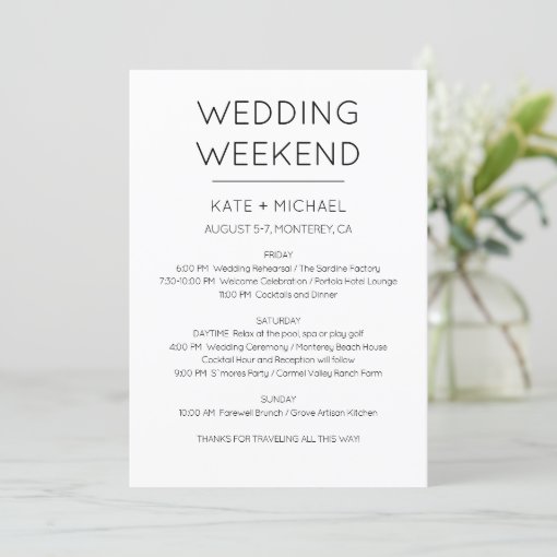 Elegant Wedding Weekend Itinerary Invitation | Zazzle